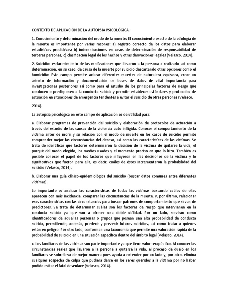 CONTEXTO DE APLICACIÓN DE LA AUTOPSIA PSICOLÓGICA Protocolo MAPI | PDF | Suicidio | Comportamiento