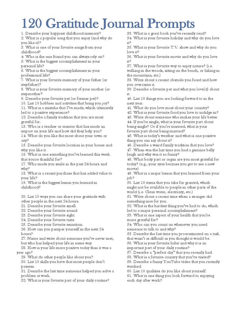 120 Gratitude Journal Prompts PDF | PDF | Gratitude