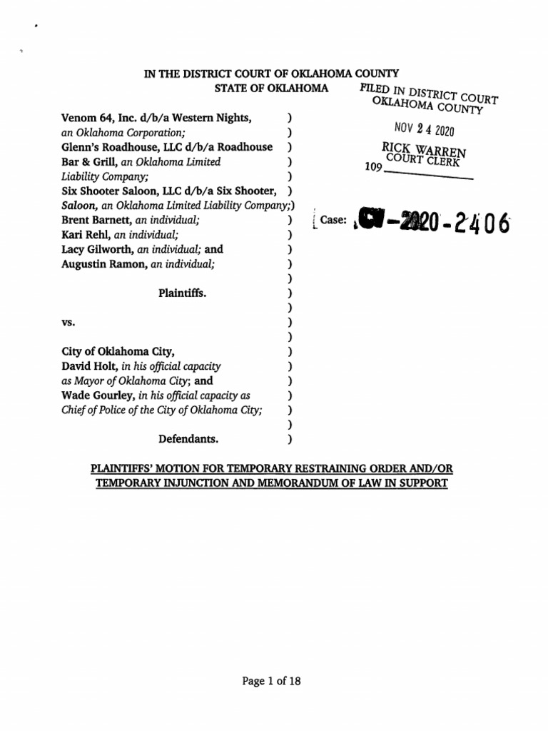 Plaintiff's Motion For Temporary Restraining Order | PDF