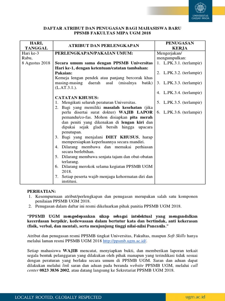 Atribut Dan Penugasan PPSMB PASCAL FMIPA Hari Ke-3 PDF | PDF | Sains & Matematika