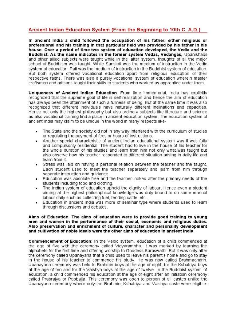 Ancient Indian Education System | PDF | Vedas | Teachers