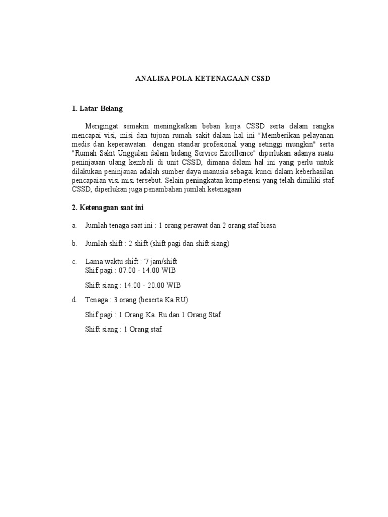 Analisa Pola Ketenagaan CSSD | PDF