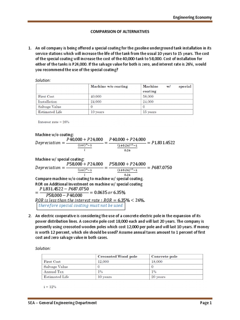 Comparing Economic Alternatives in Engineering | PDF | Economies | Business