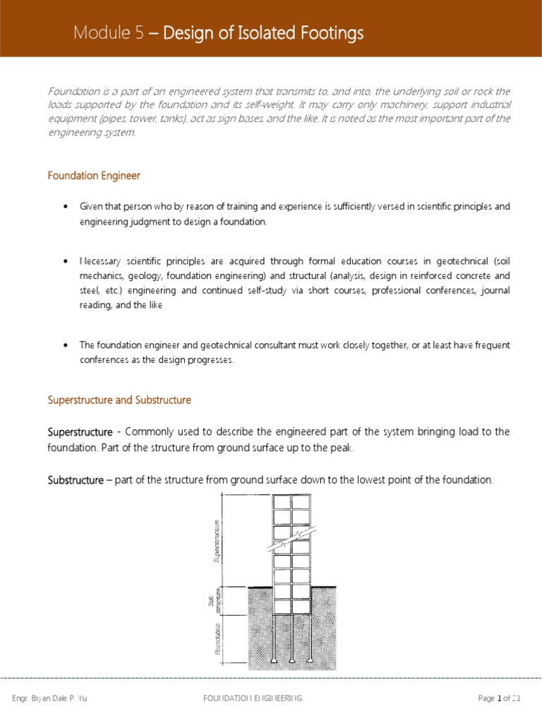 Module 5 - Design of Isolated Spread Footing | PDF | Foundation ...