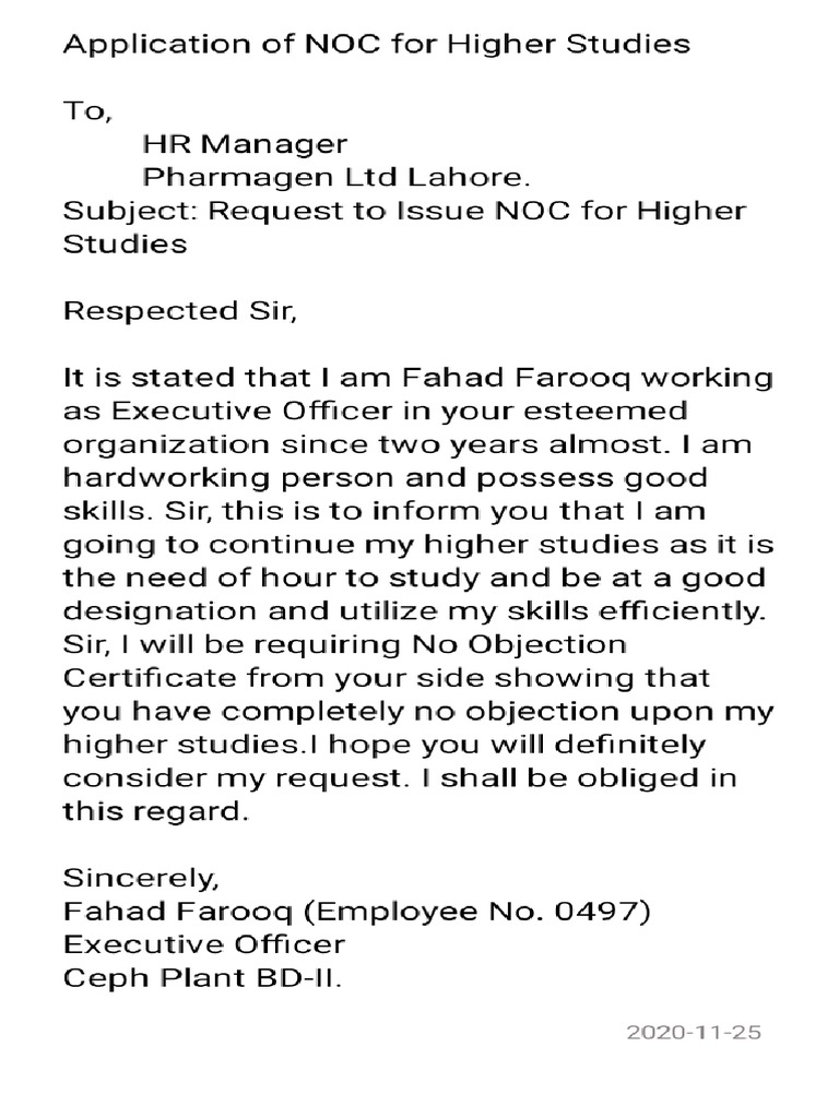 Noc Format For Higher Education | PDF