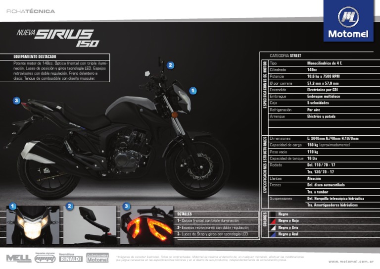 Ficha Tecnica Sirius 150 | PDF | Motocicleta | Estilos de carrocería
