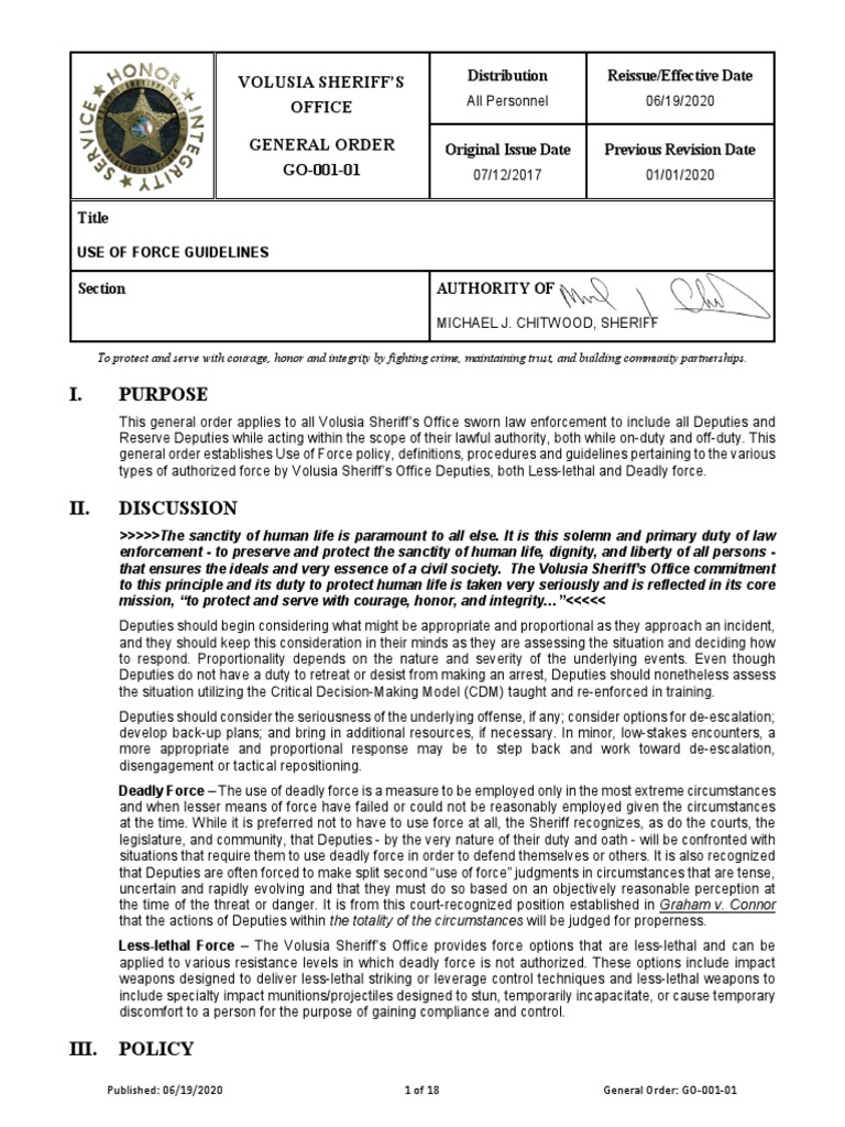 Use of Force Guidelines for Deputies | PDF | Deadly Force | Use Of Force