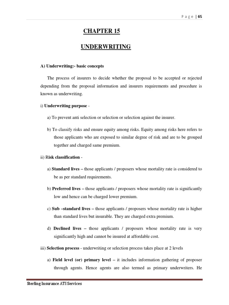 Underwriting: A) Underwriting:-Basic Concepts | PDF