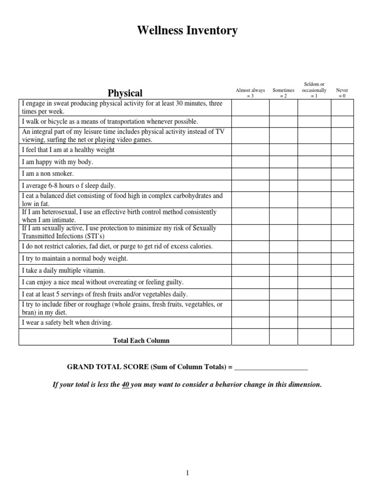 Wellness Inventory | PDF | Dieting | Dietary Fiber