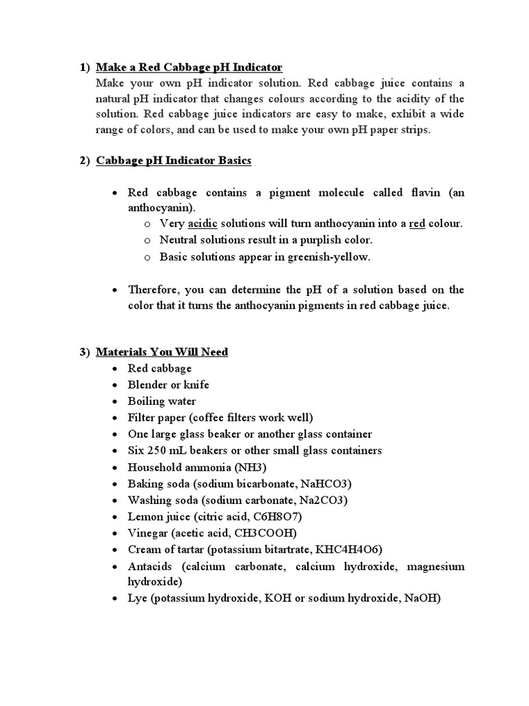 1) Make A Red Cabbage PH Indicator | PDF | Sodium Bicarbonate | Sodium ...