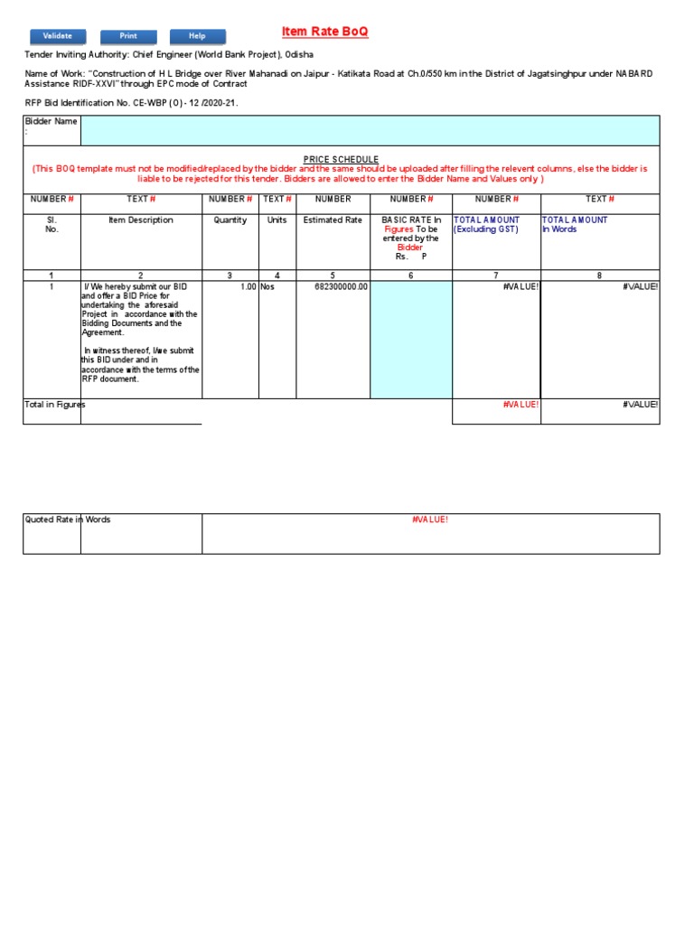 Bridge Construction Tender BoQ | PDF