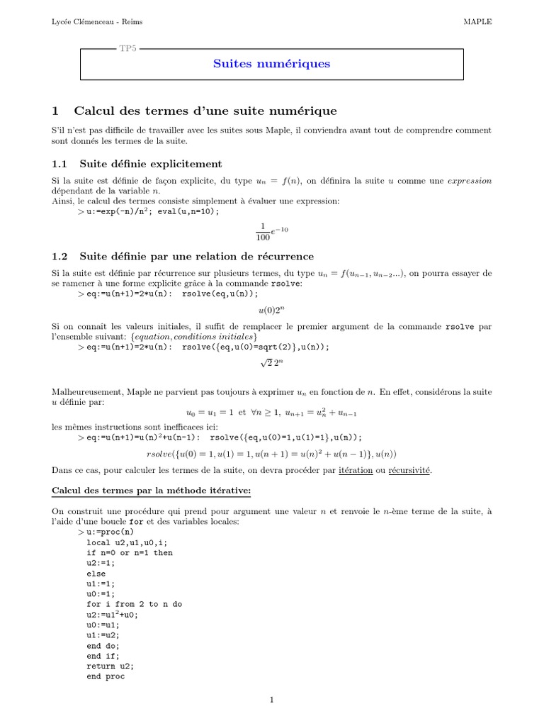 TP5 Maple | PDF | Limite (mathématiques) | Concepts mathématiques