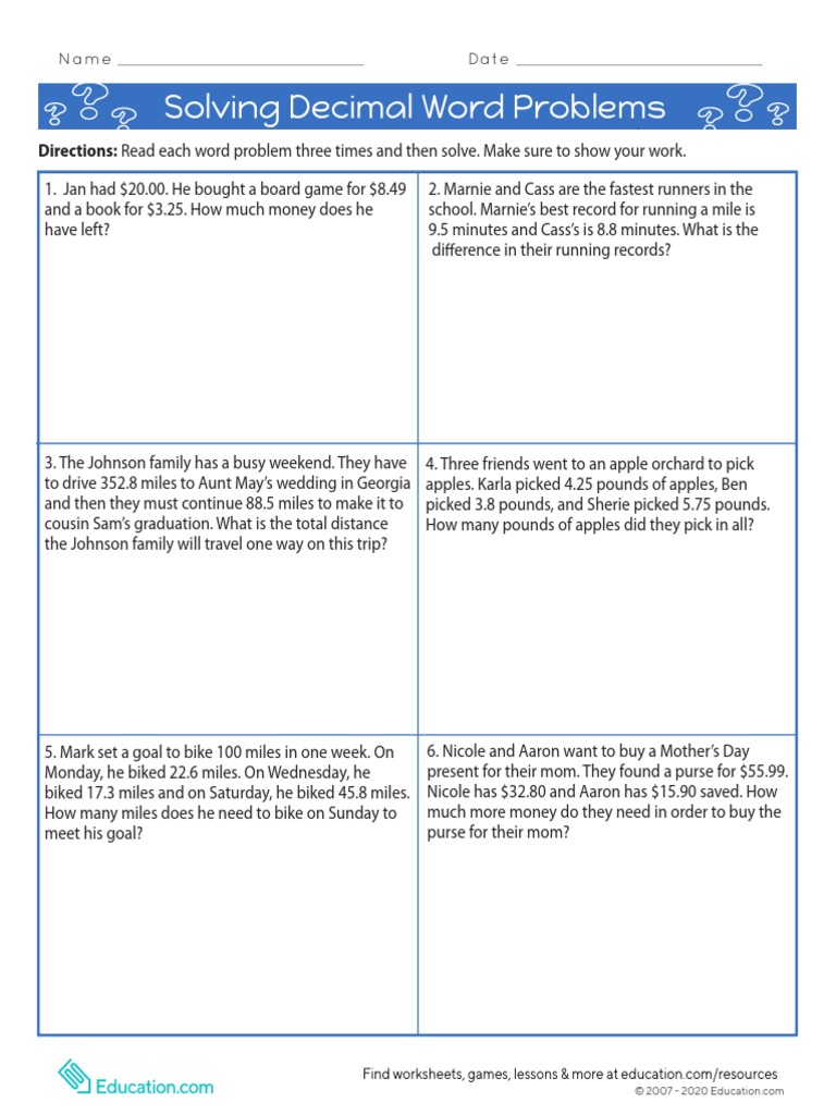 Solving Decimal Word Problems | PDF