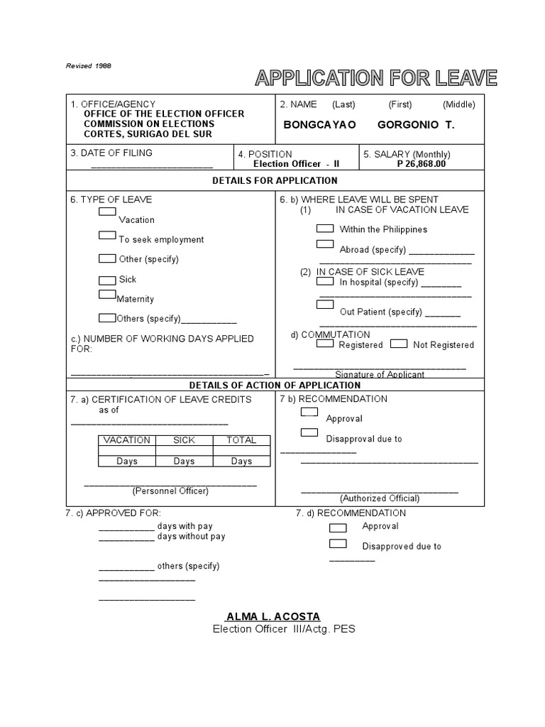 Application For Leave - EO | PDF | Government | Health Care