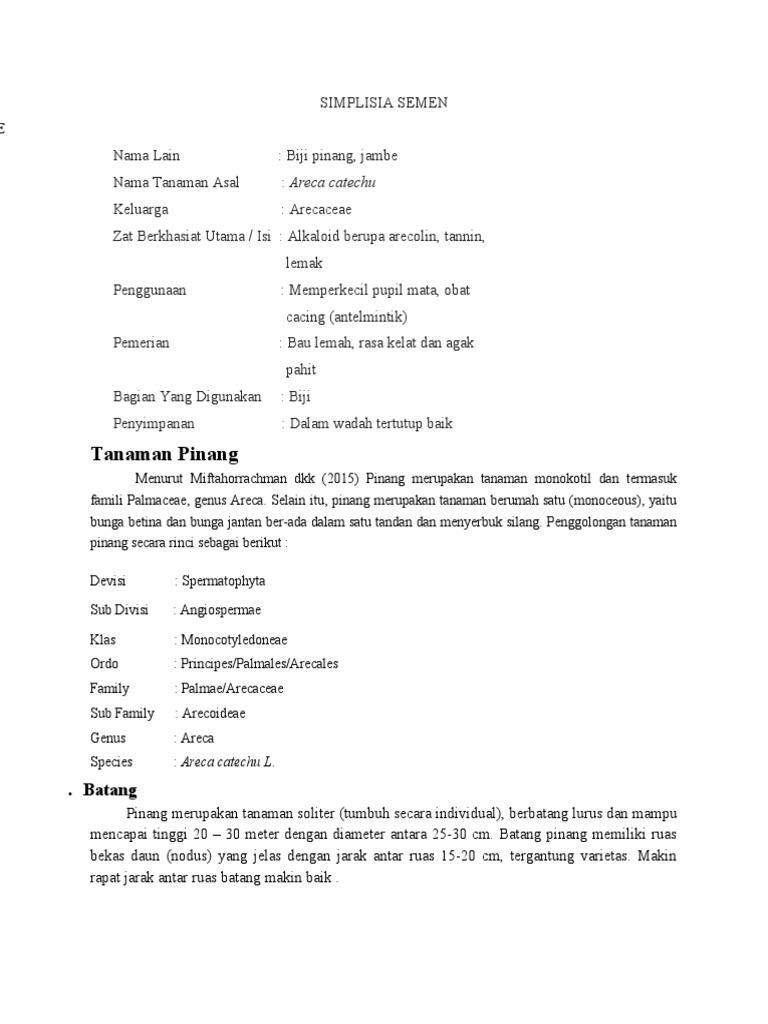 Keterangan dan Manfaat Biji Pinang | PDF | Kesehatan Holistik | Sains ...