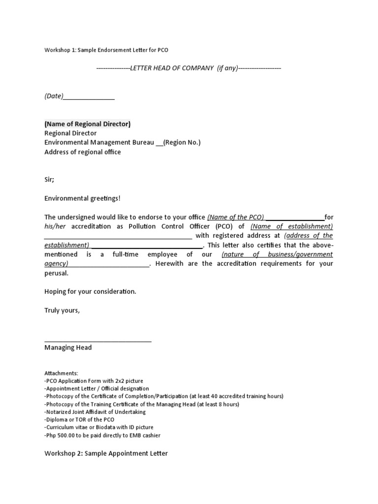 Sample - Appoinment Letter and Endorsement of A PCO For Accreditation ... Sample - Appoinment Letter and Endorsement of A PCO For Accreditation ...