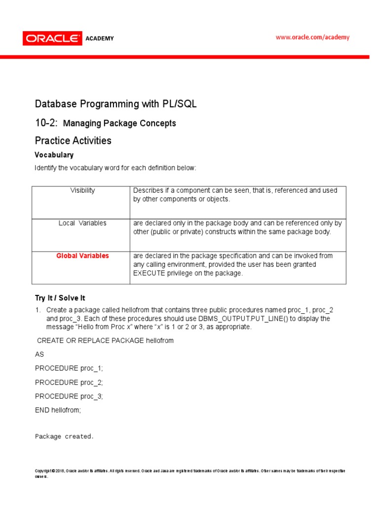 Plsql 10 2 Practice Complete Pdf Pdf Pl Sql Object Oriented Programming