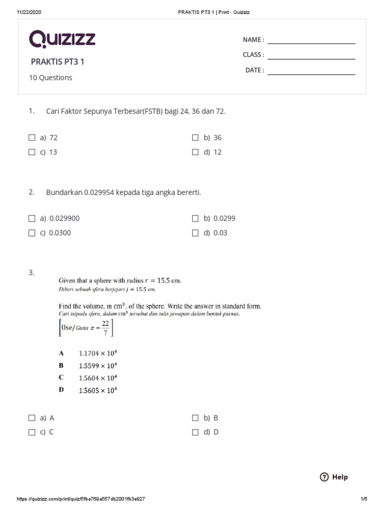 Praktis Pt3 1 Print Quizizz Pdf Pdf