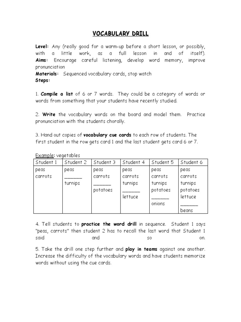 Vocabulary Drill | PDF