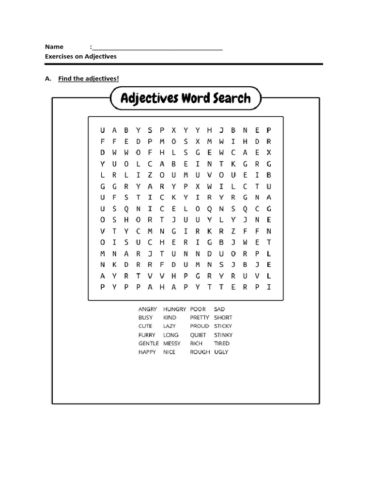 Name: - Exercises On Adjectives | PDF