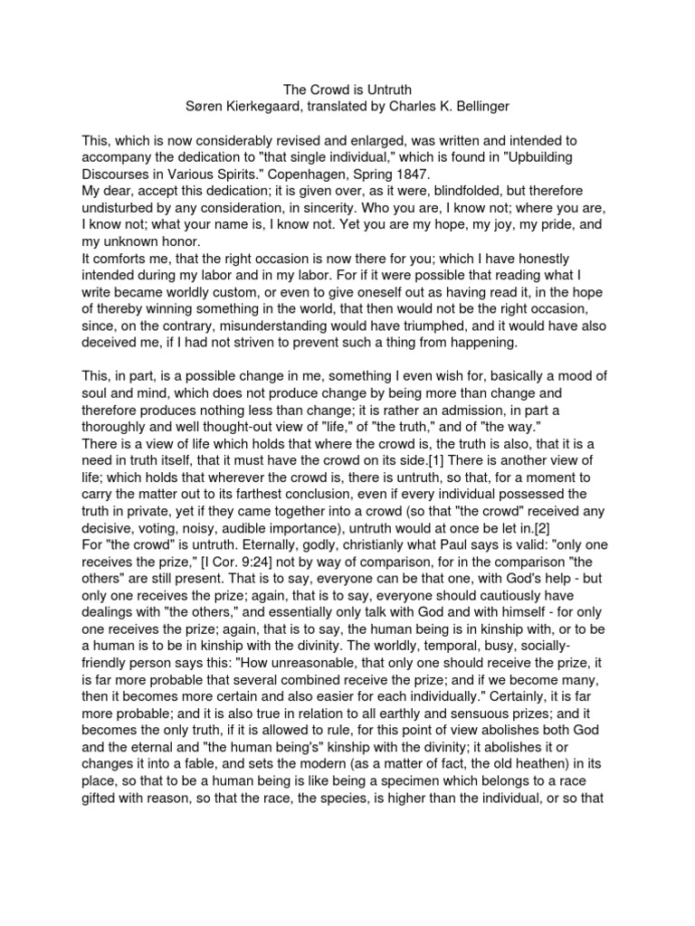 Kierkegaard: The Crowd is Untruth | PDF | Courage | Søren Kierkegaard