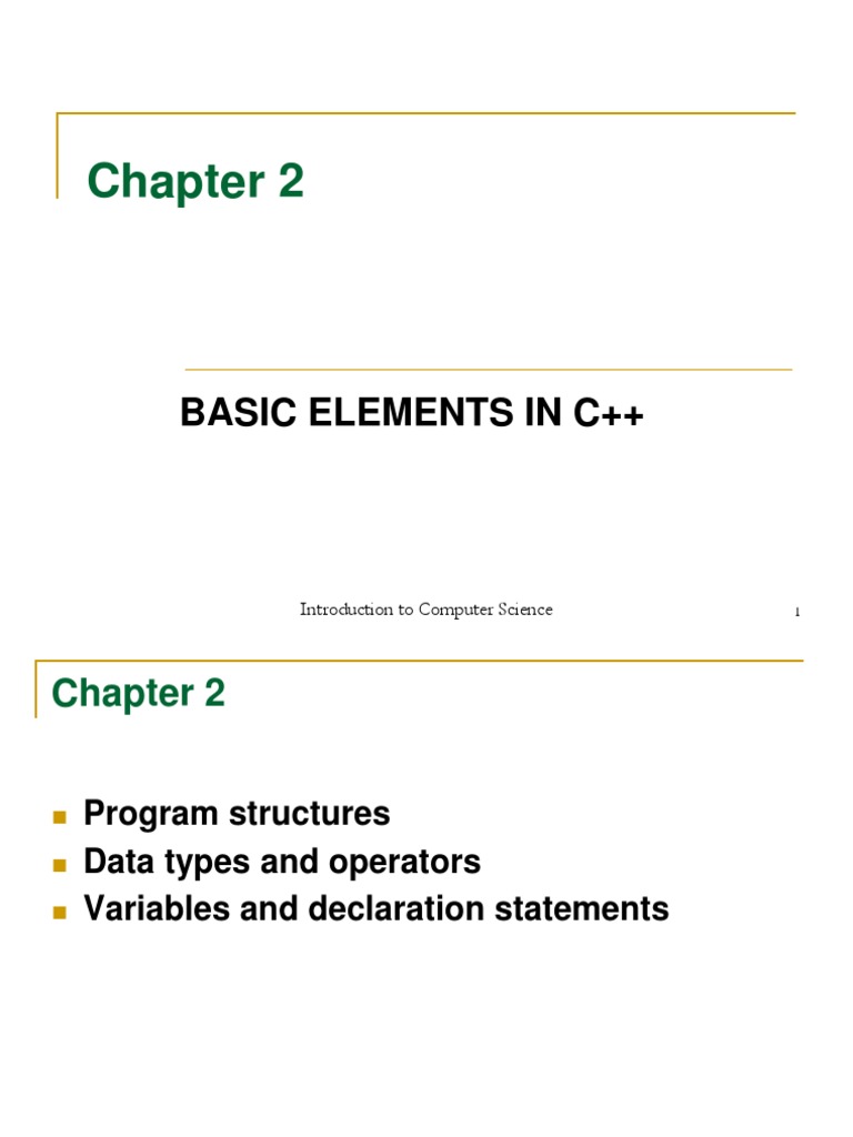 C++ Intro to Basic Elements | PDF | Variable (Computer Science) | Subroutine
