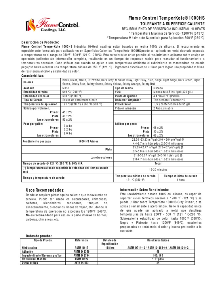 Flame Control Temperkote® 1000Hs: Tolerante A Superficie Caliente | PDF ...