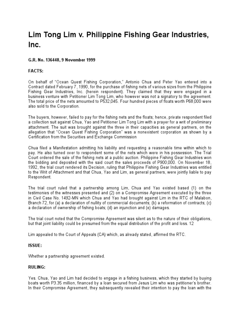 Lim Tong Lim v. Philippine Fishing Gear | PDF | Law Of Agency | Partnership