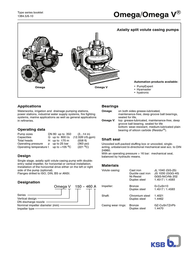Force Ksb-Omega-Pump Sarcina Pe Flanse PDF | PDF | Pump | Water