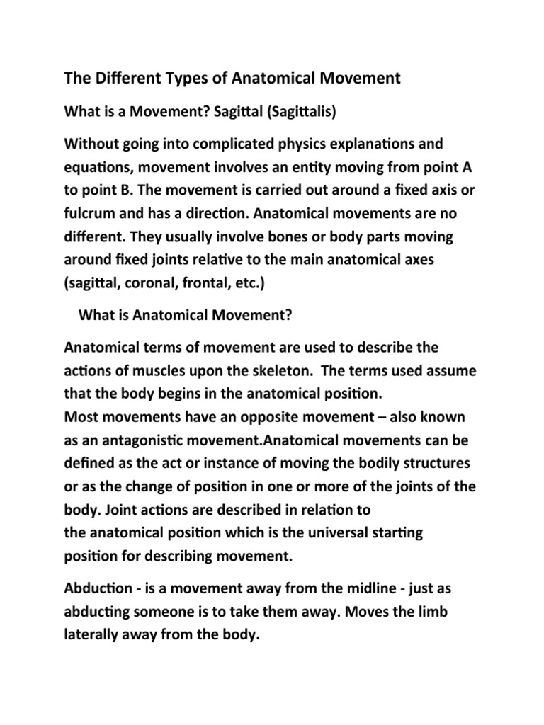 The Different Types of Anatomical Movement | PDF | Anatomical Terms Of ...