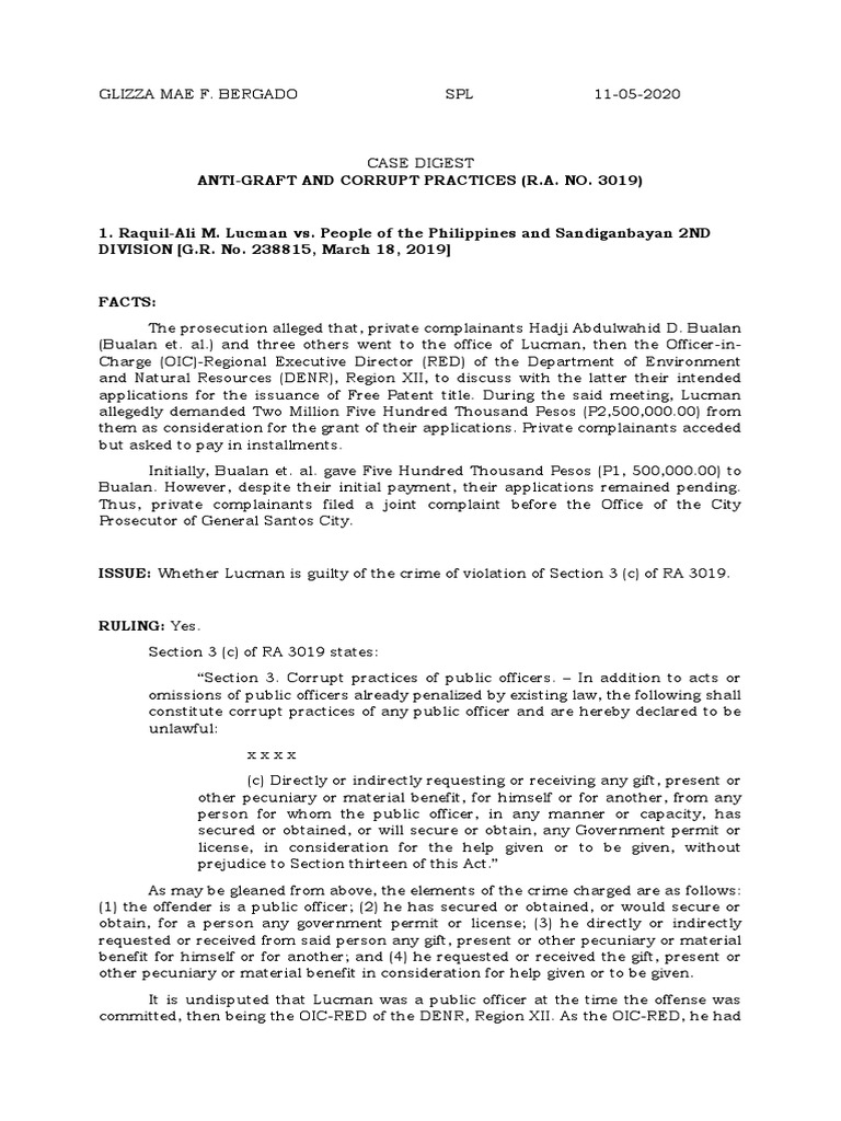 RA 3019 Section 3: Anti-Graft Cases | PDF | Statute Of Limitations ...