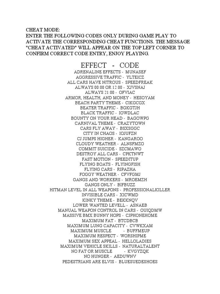 Cheats - Gta Sa | Download Free PDF | Weaponry | Leisure