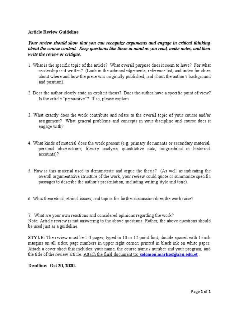 ARTICLE REVIEW Guideline | PDF ARTICLE REVIEW Guideline | PDF