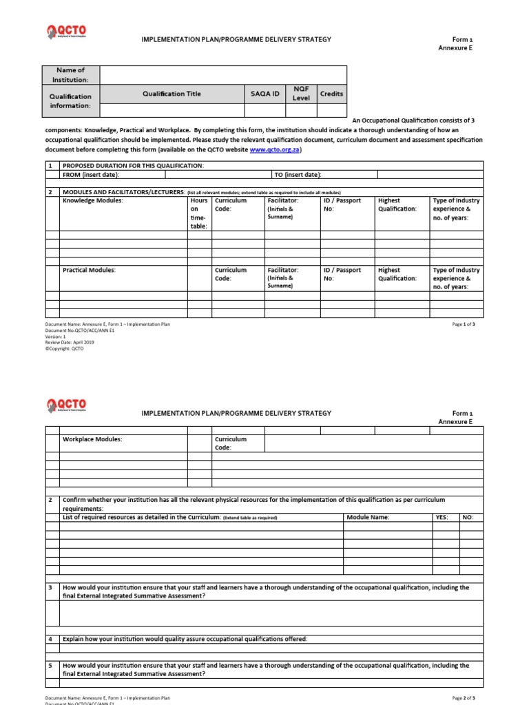 Name of Institution: Qualification Information: Qualification Title ...