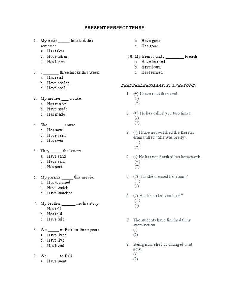 Present Perfect Tense PDF | PDF