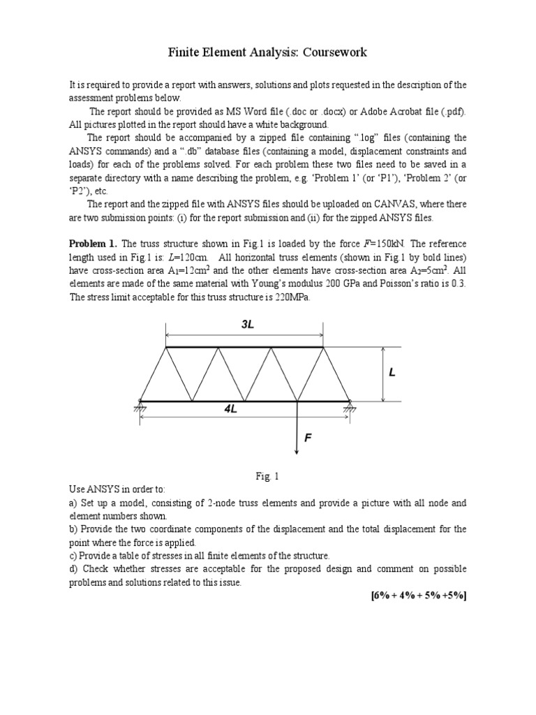 Finite Element Analysis: Coursework | PDF | Stress (Mechanics) | Beam ...