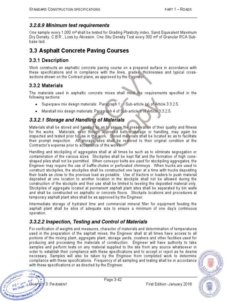 Specifications for Asphalt Concrete Paving and Testing Requirements for ...