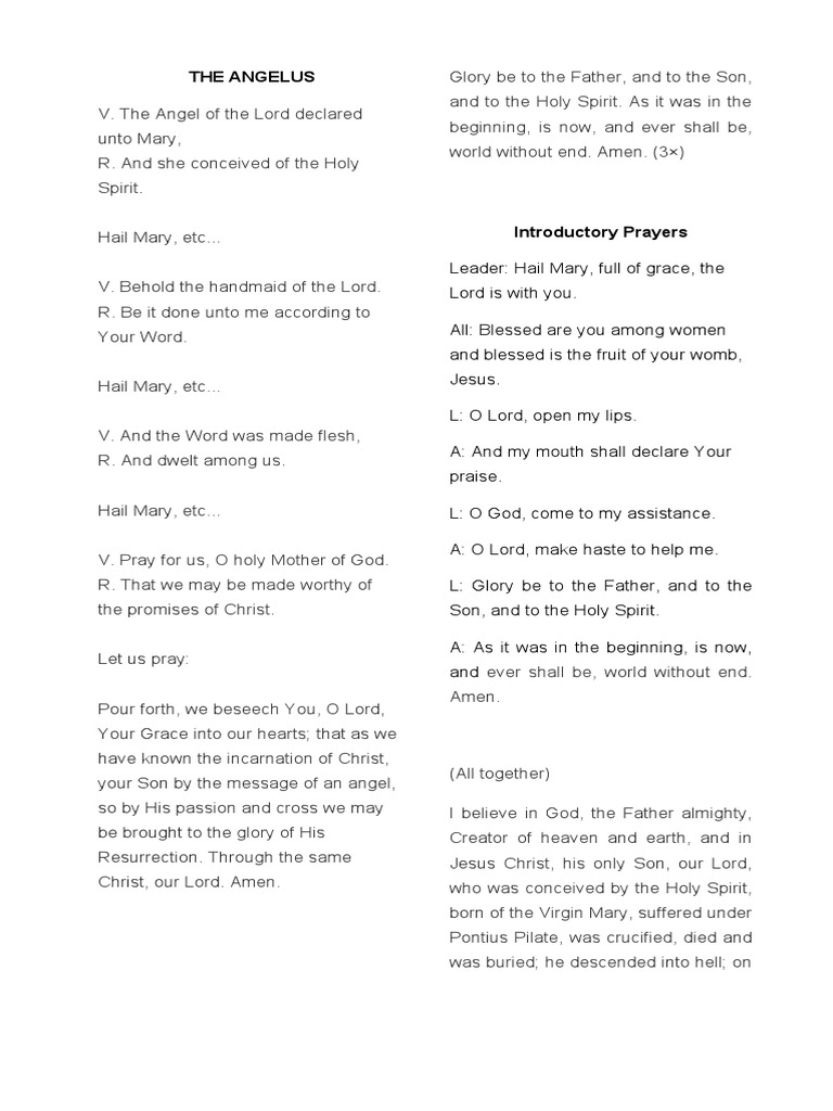 THE ANGELUS and Rosary Prayer | PDF | Mary, Mother Of Jesus | God The ...