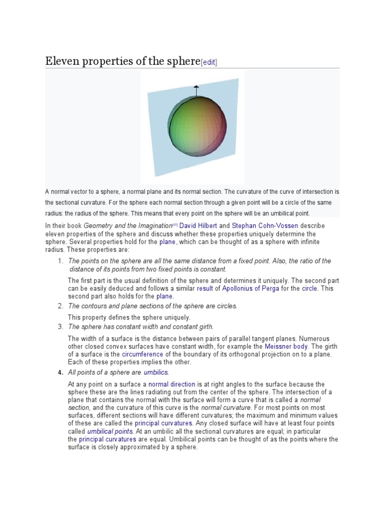 Eleven Properties of The Sphere: David Hilbert Stephan Cohn-Vossen ...
