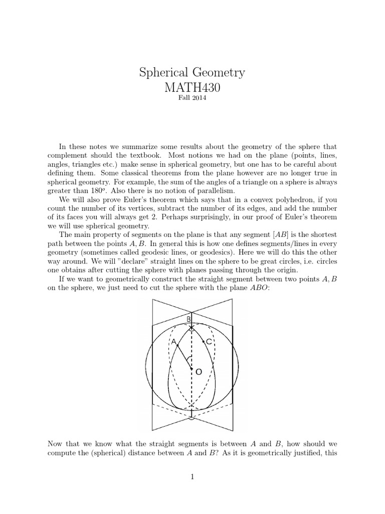 Spherical Geometry PDF | PDF | Sphere | Vertex (Geometry)
