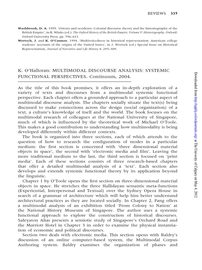 K. O'Halloran: Multimodal Discourse Analysis: Systemic FUNCTIONAL ...