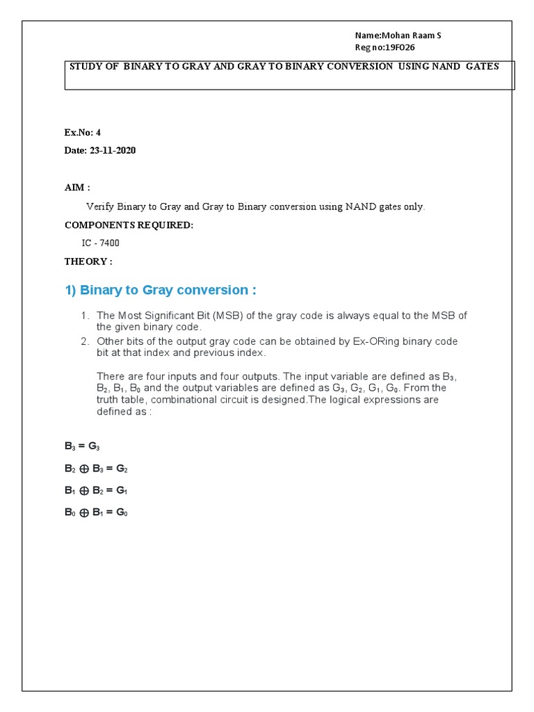 Binary to Gray and Gray to Binary Conversion Using NAND Gates | PDF ...