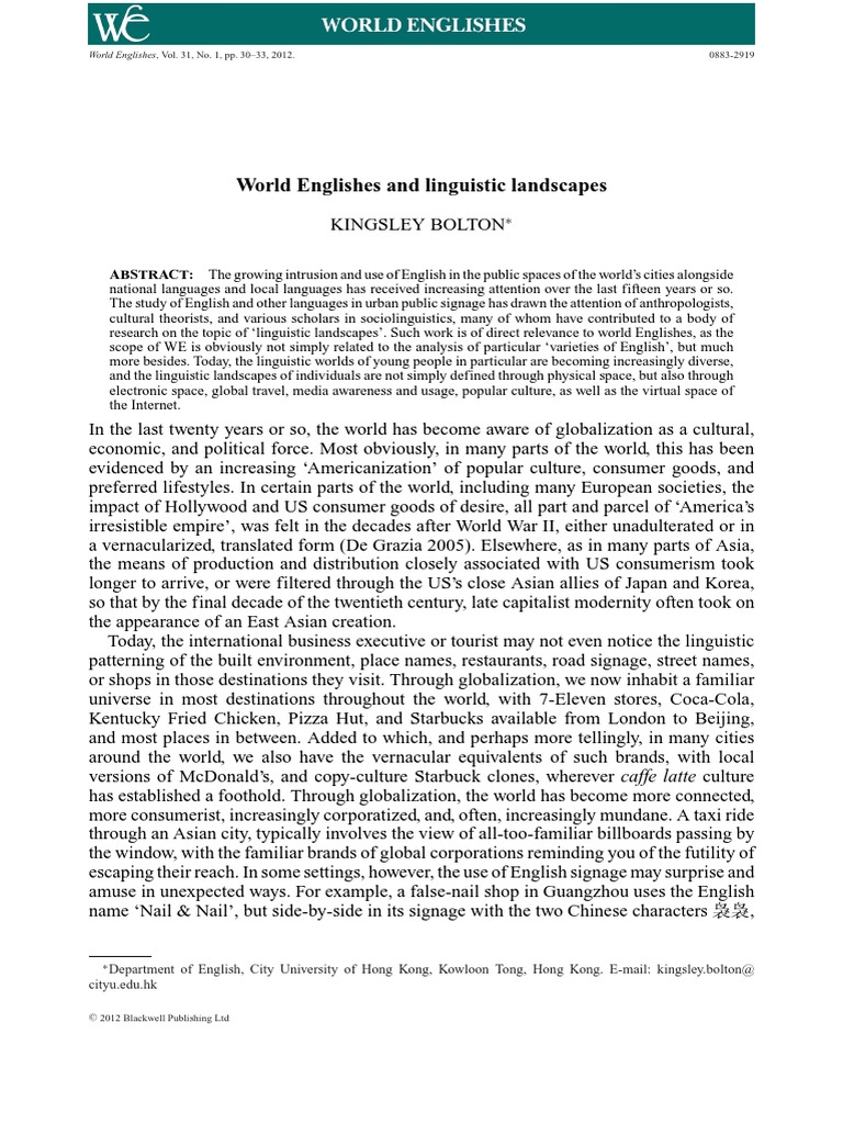 English in Urban Linguistic Landscapes | PDF | Multilingualism | Discourse