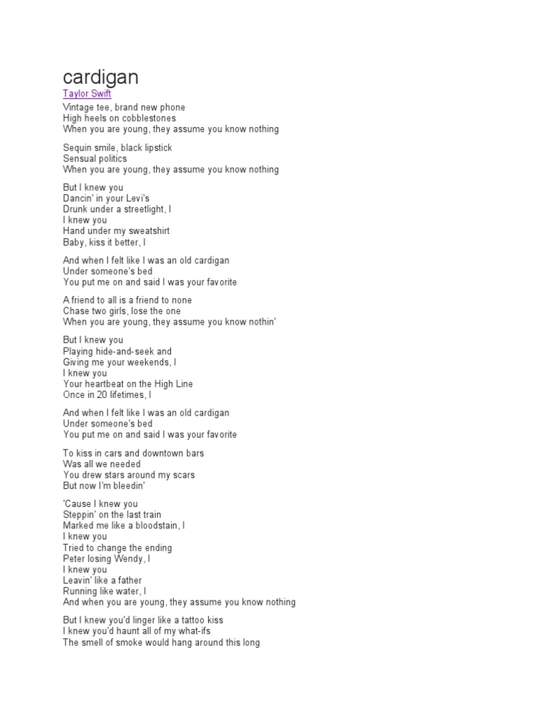 Cardigan: Taylor Swift | PDF