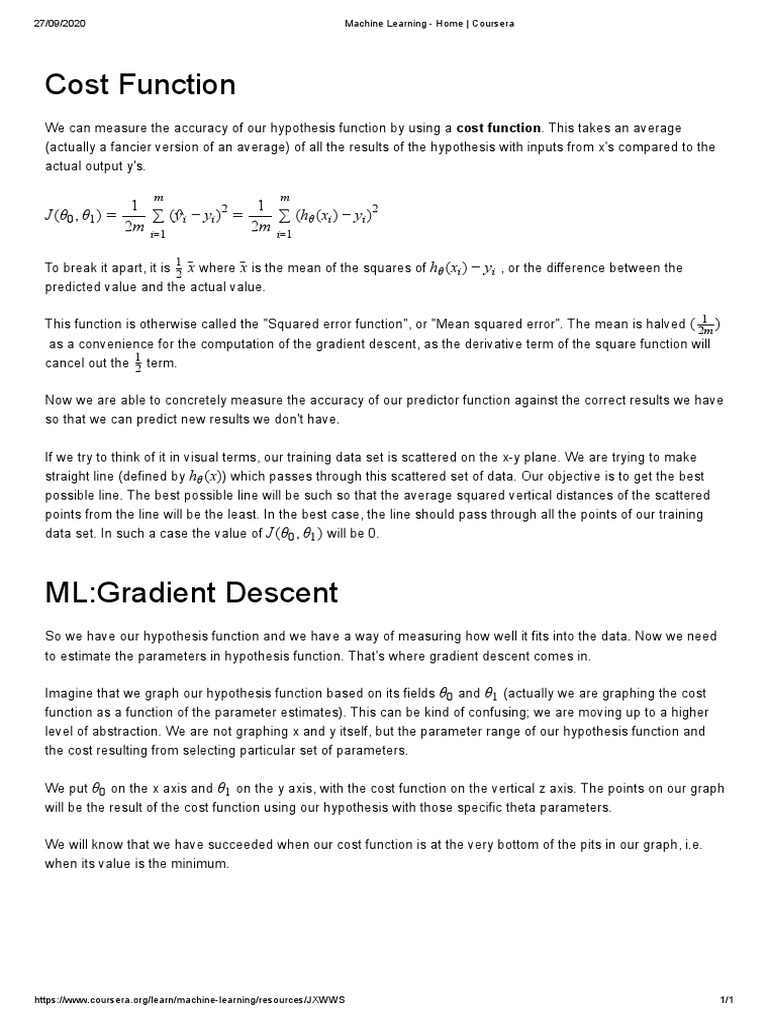 Cost Function: y 2m 1 (Y ) 2m 1 | PDF | Loss Function | Function ...