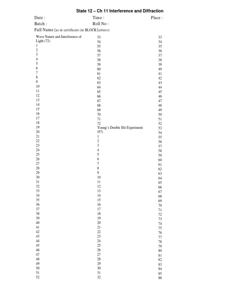 State 12-11 Interference and Defraction - Evaluation Answer Sheet | PDF ...