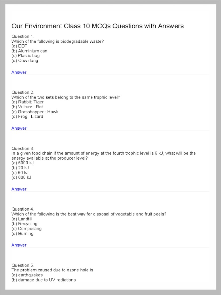 Environmental Science MCQs: An Assessment of Students' Understanding of ...