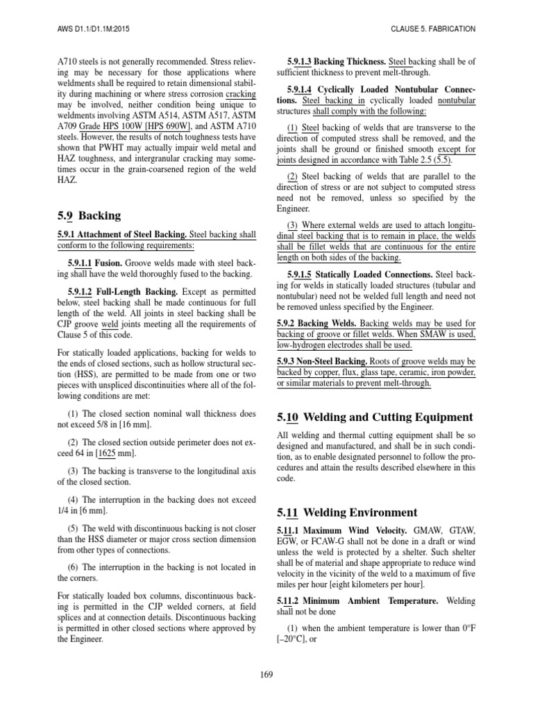 5.9 Backing: AWS D1.1/D1.1M:2015 Clause 5. Fabrication | PDF | Welding ...