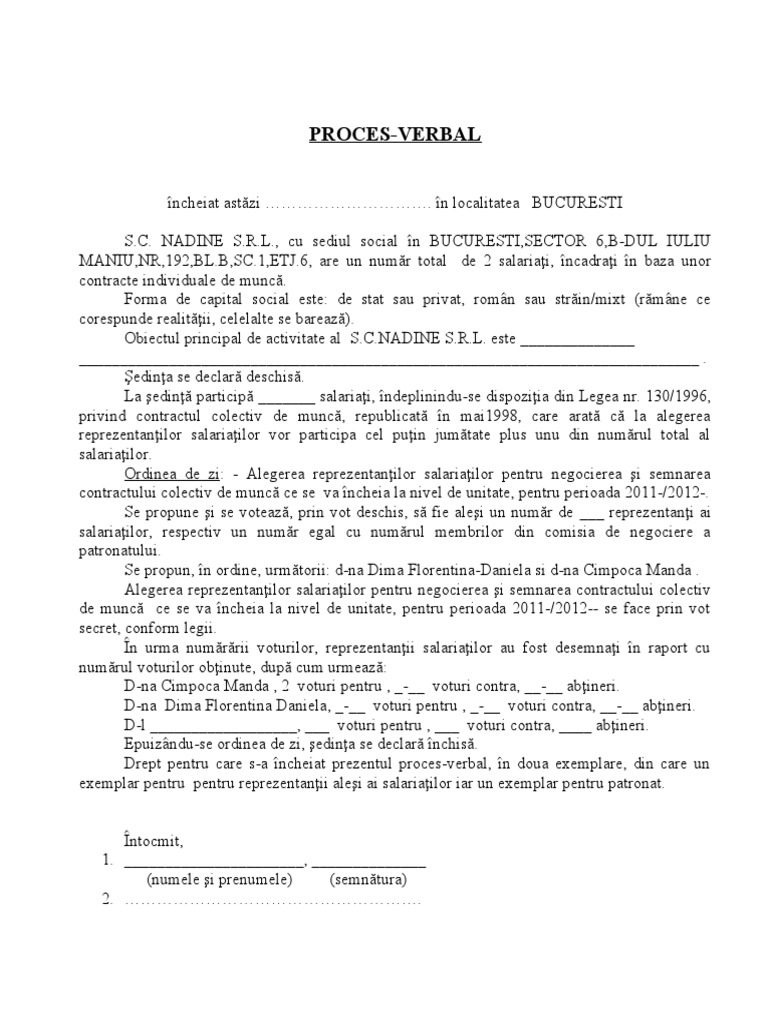 MODEL Proces-Verbal Alegere Reprez Salariati | PDF