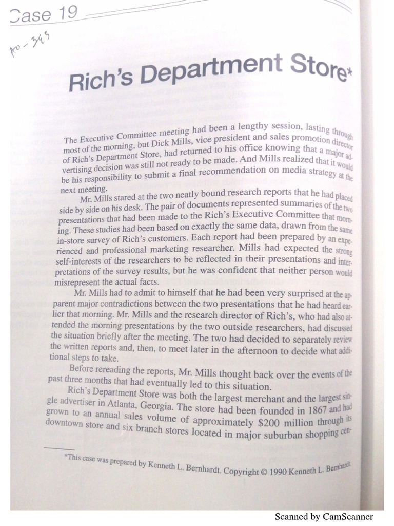 Rich Department Store Case Study | PDF
